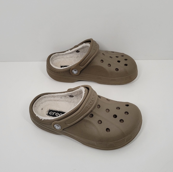 CROCS | Shoes | Crocs Light Brown Classic Fleece Lined Slip On Clog ...